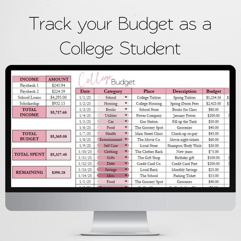 College Budget Google Sheets, Money Planner, College Template, Simple ...