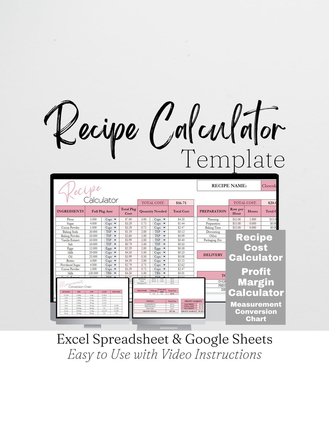 Recipe Calculator, Recipe Cost Calculator Google Sheets, Recipe ...