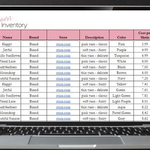 Yarn Inventory Tracker Excel Spreadsheet, Yarn Organizer Worksheet ...