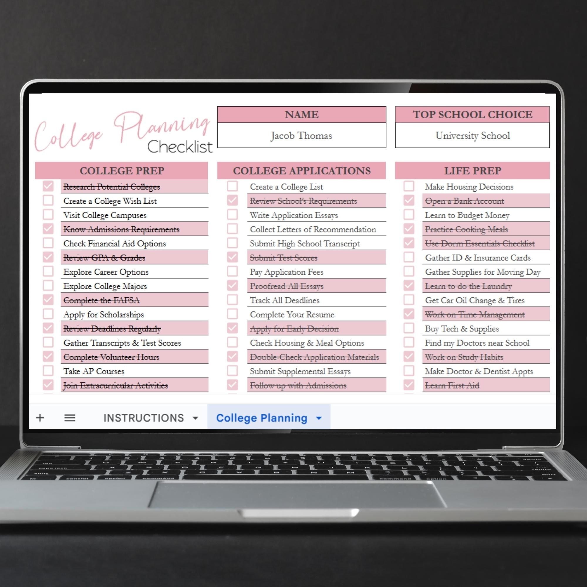 College Planning Checklist Template Google Sheets, College Prep ...