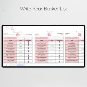 Bucket List Template Excel Spreadsheet, Bucket List Journal, Bucket ...