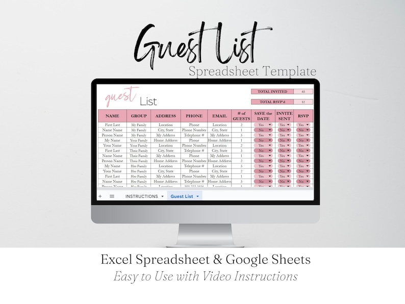 Guest List Excel Template, Invite Tracker, RSVP Tracker Google Sheet ...
