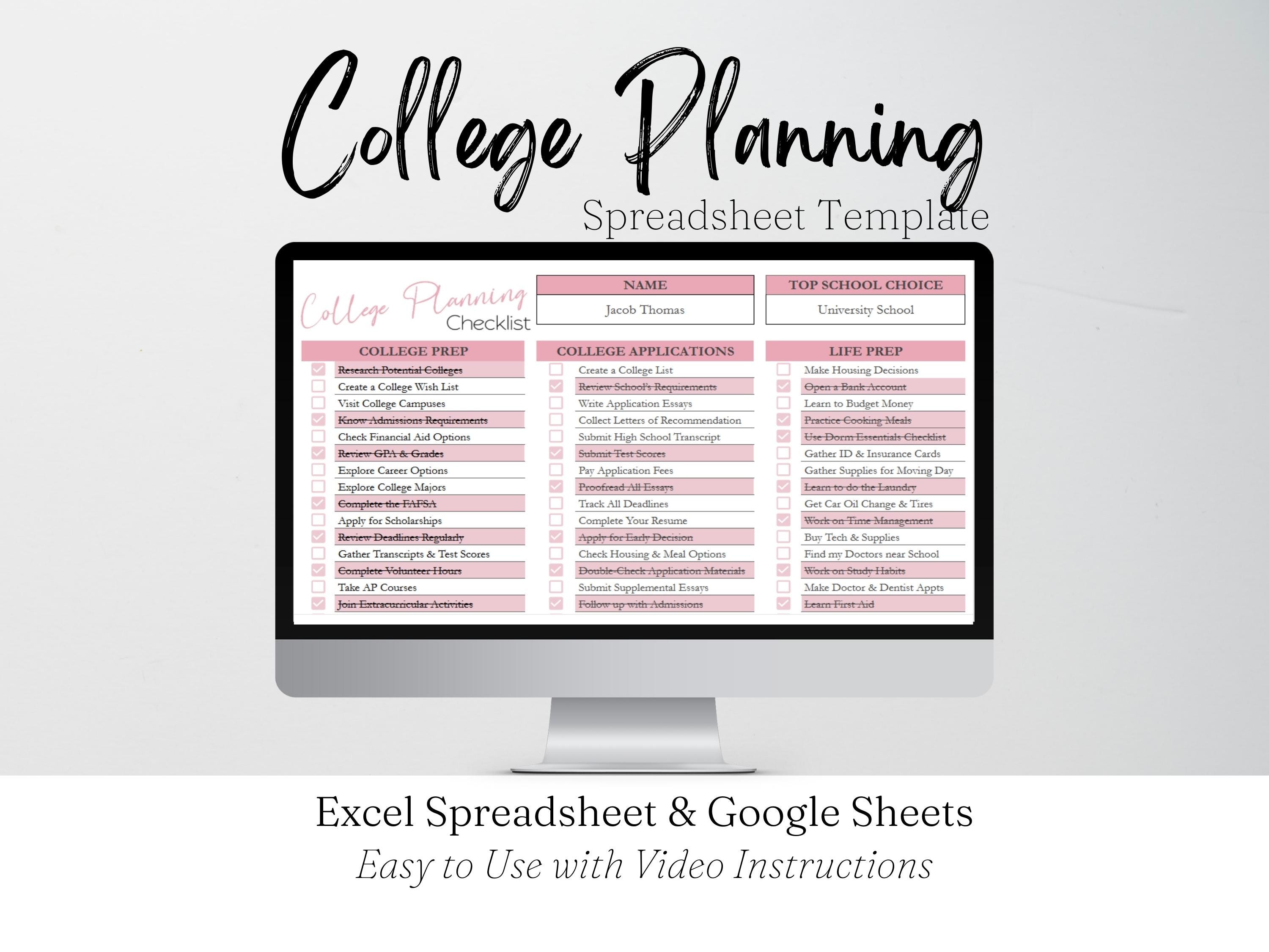 College Planning Checklist Template Google Sheets, College Prep ...