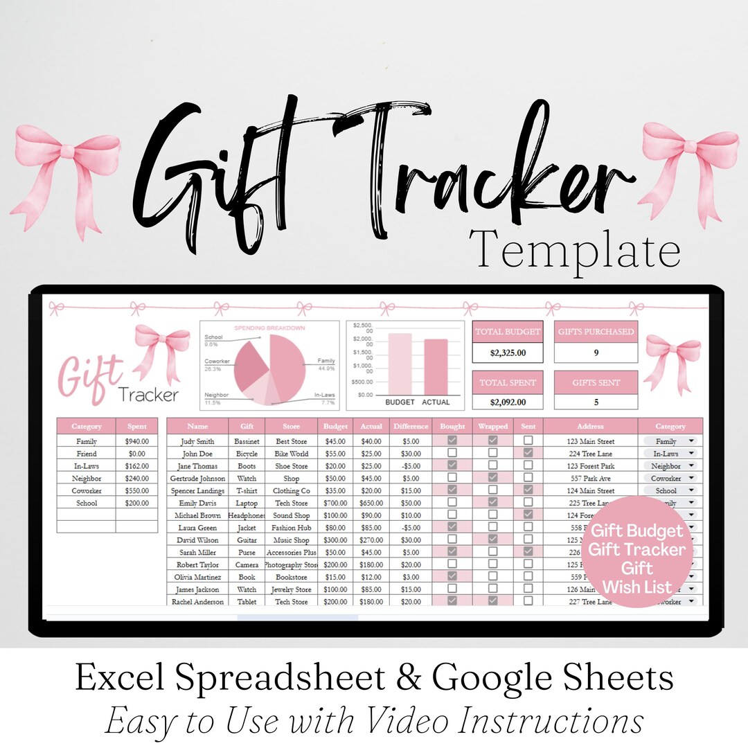 Gift Tracker, Shower Gift Log, Bridal Shower Gift List Template, Baby ...