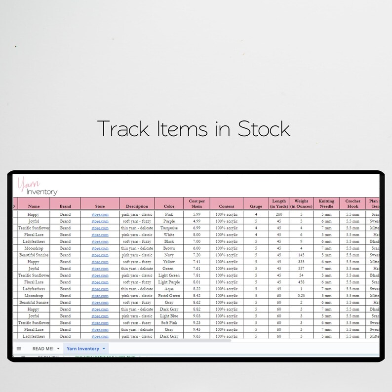 Yarn Inventory Tracker Excel Spreadsheet, Yarn Organizer Worksheet ...