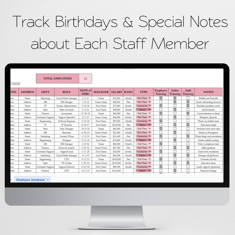 Employee Database Template Google Sheets, Employee Directory Excel ...