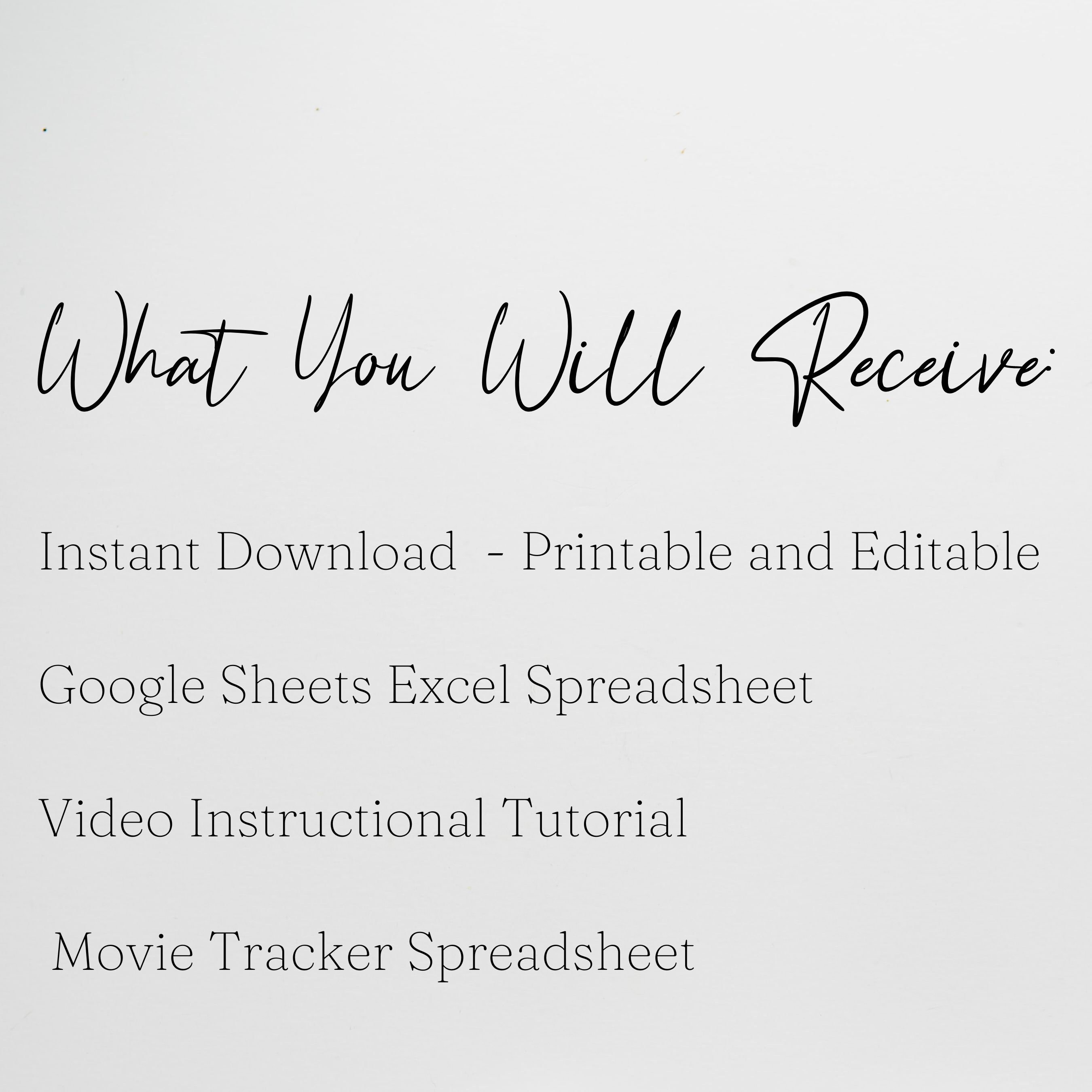 Movie Tracker Excel Spreadsheet, Movies Tracking Google Sheets, Film ...