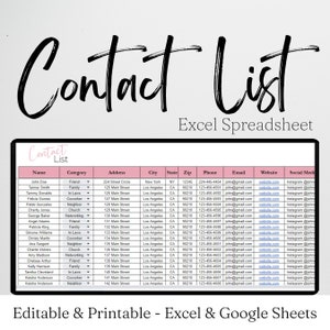Contact List Template Excel Spreadsheet, Contact List Google Sheet ...