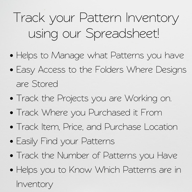 Pattern Inventory Tracker Spreadsheet Template, Pattern Organizer Craft ...