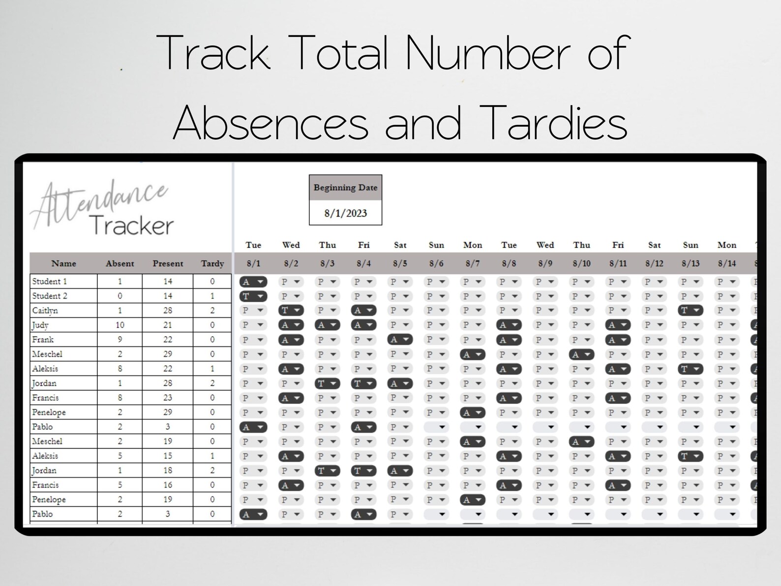 Attendance Tracker Excel Log School Class Template Attendance - Etsy