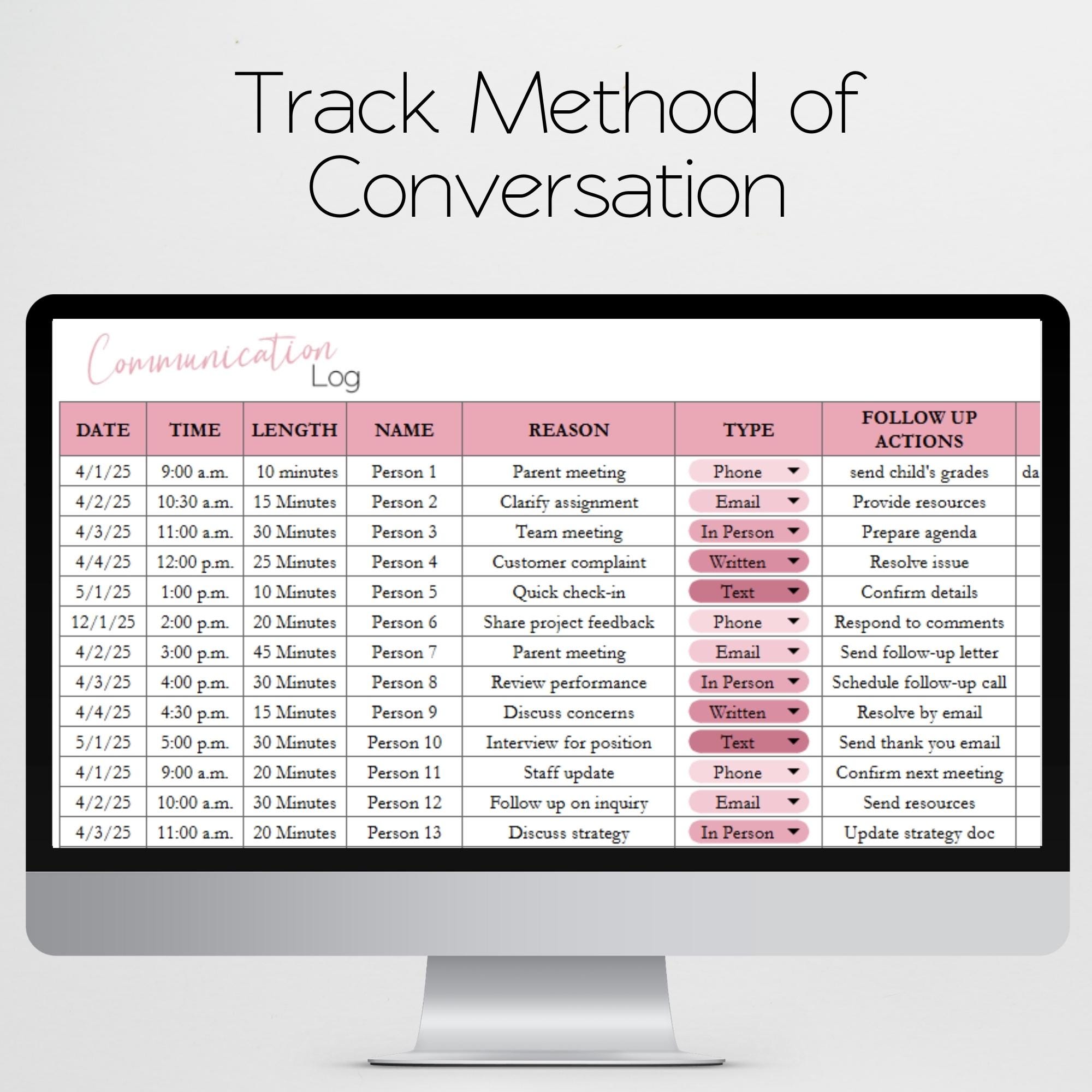 Communication Log Template, Phone Log, Email Tracker, Parent Call Log ...