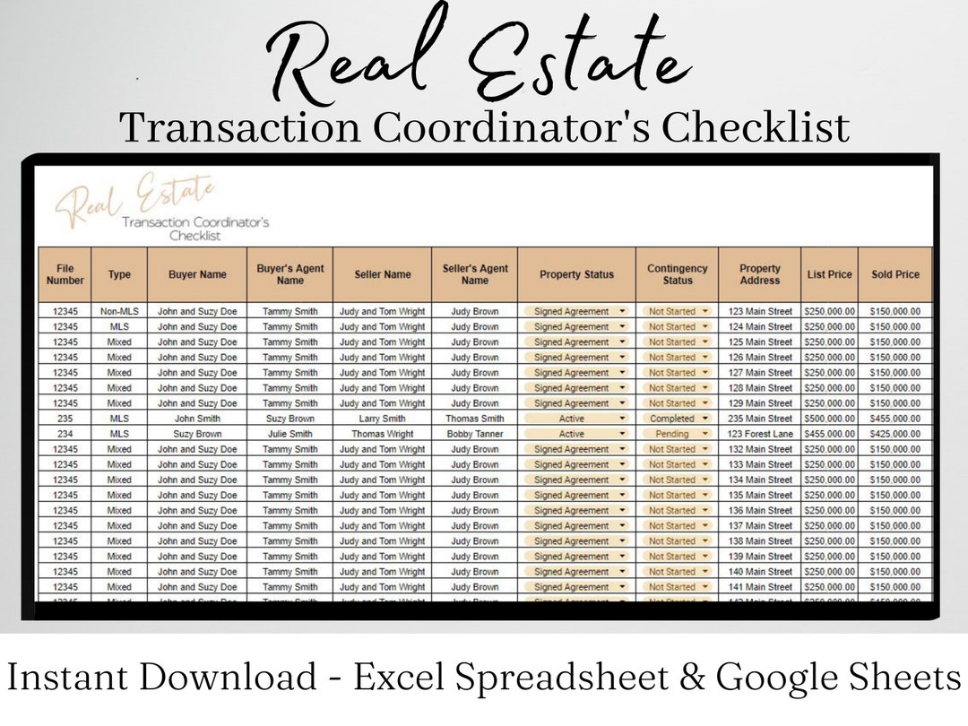 Real Estate Transaction Coordinator Template, Real Estate Transaction ...