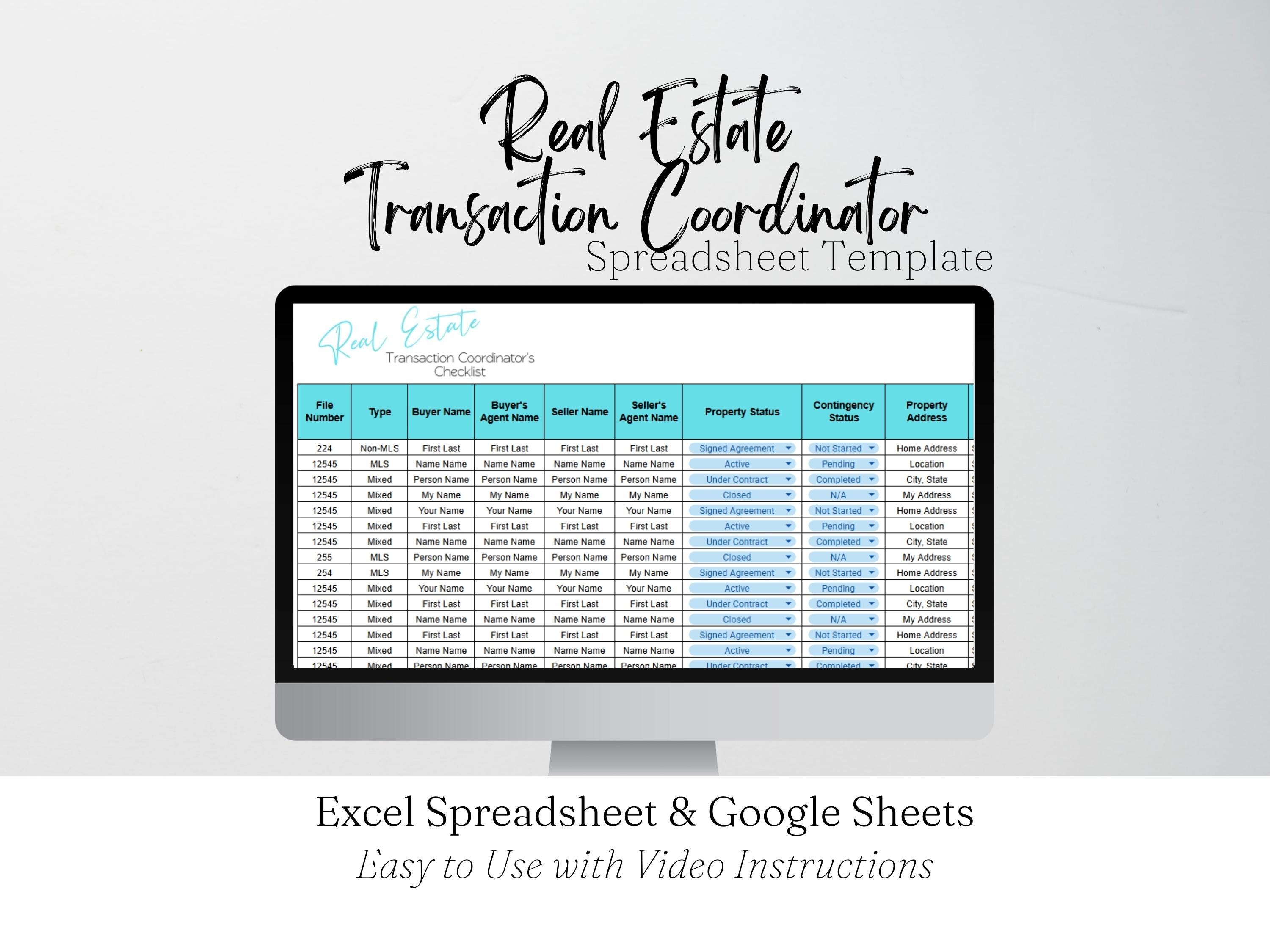 Realtor Transaction Checklist, Real Estate Excel Spreadsheets ...
