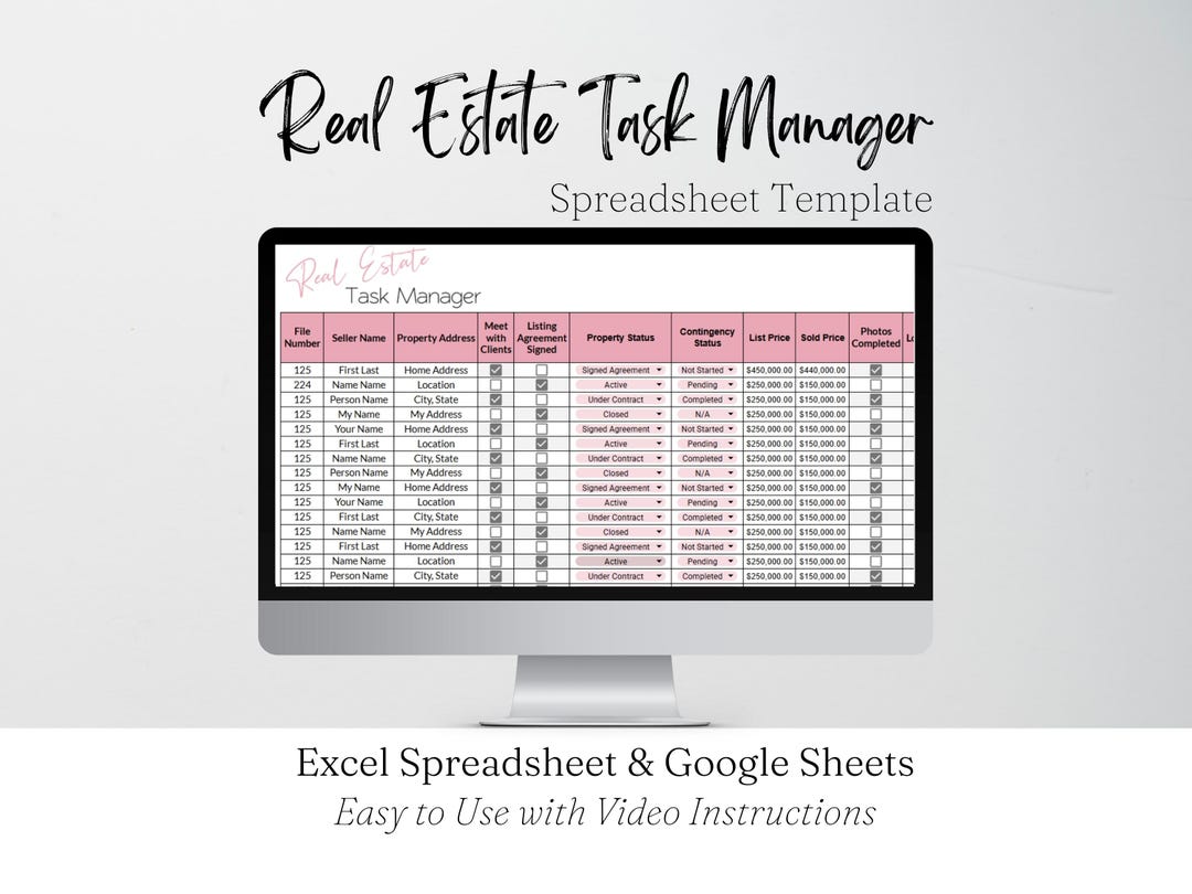 Real Estate Excel, Real Estate Templates, Realtor Template, Task ...