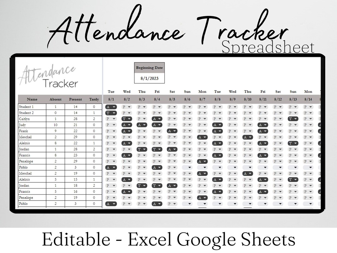 Attendance Tracker Excel Log School Class Template, Attendance Sheet ...