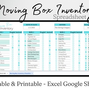 Moving Box Template Google Sheets, Moving Box Contents List, Storage ...