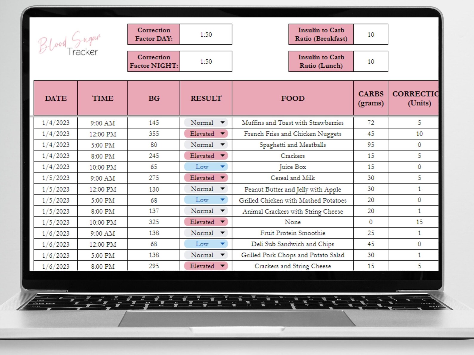 Blood Sugar Tracker Excel Spreadsheet Template Type 1 - Etsy