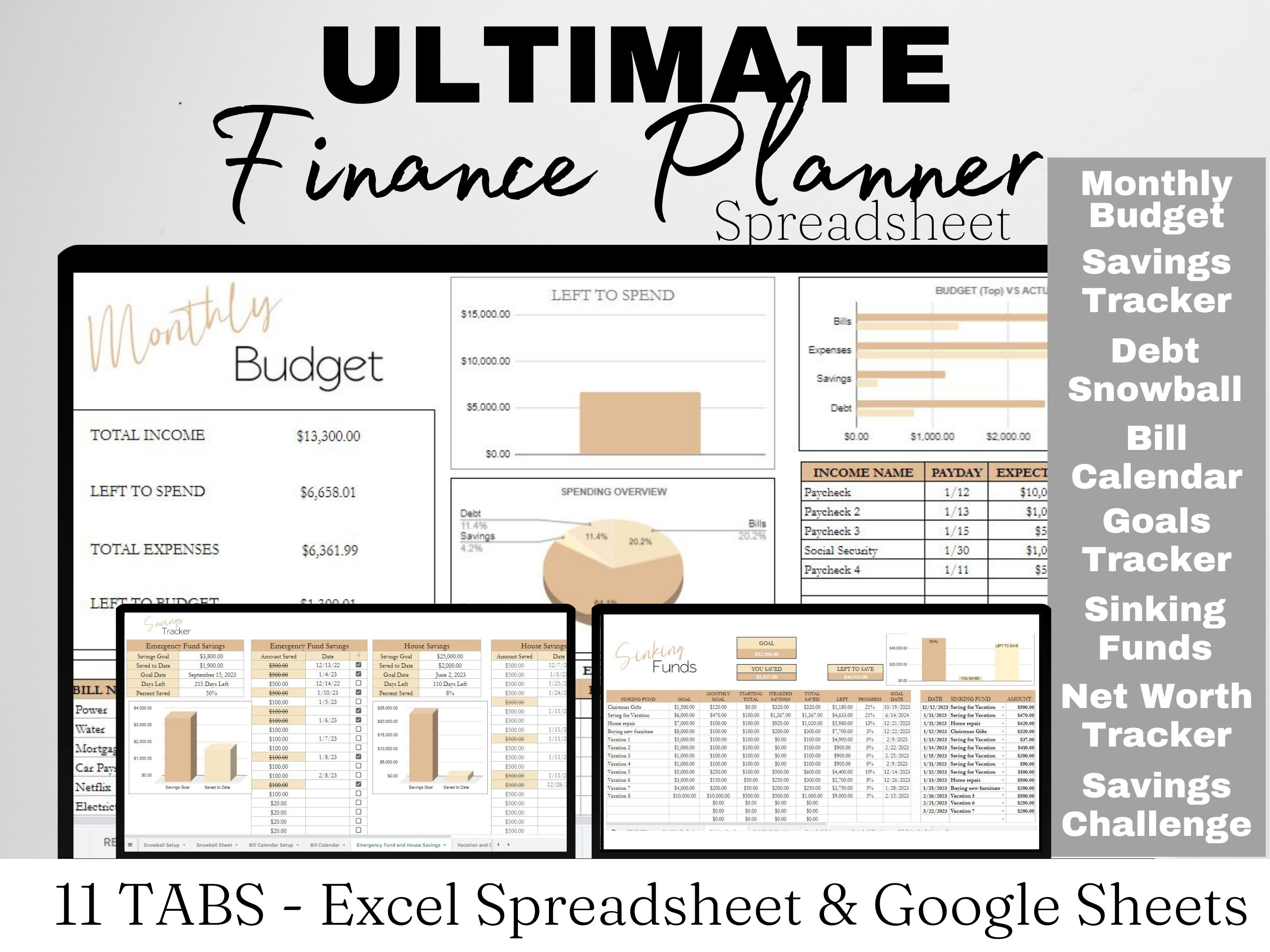 Ultimate Budget Spreadsheet, Financial Planner Digital, Finance Planner ...