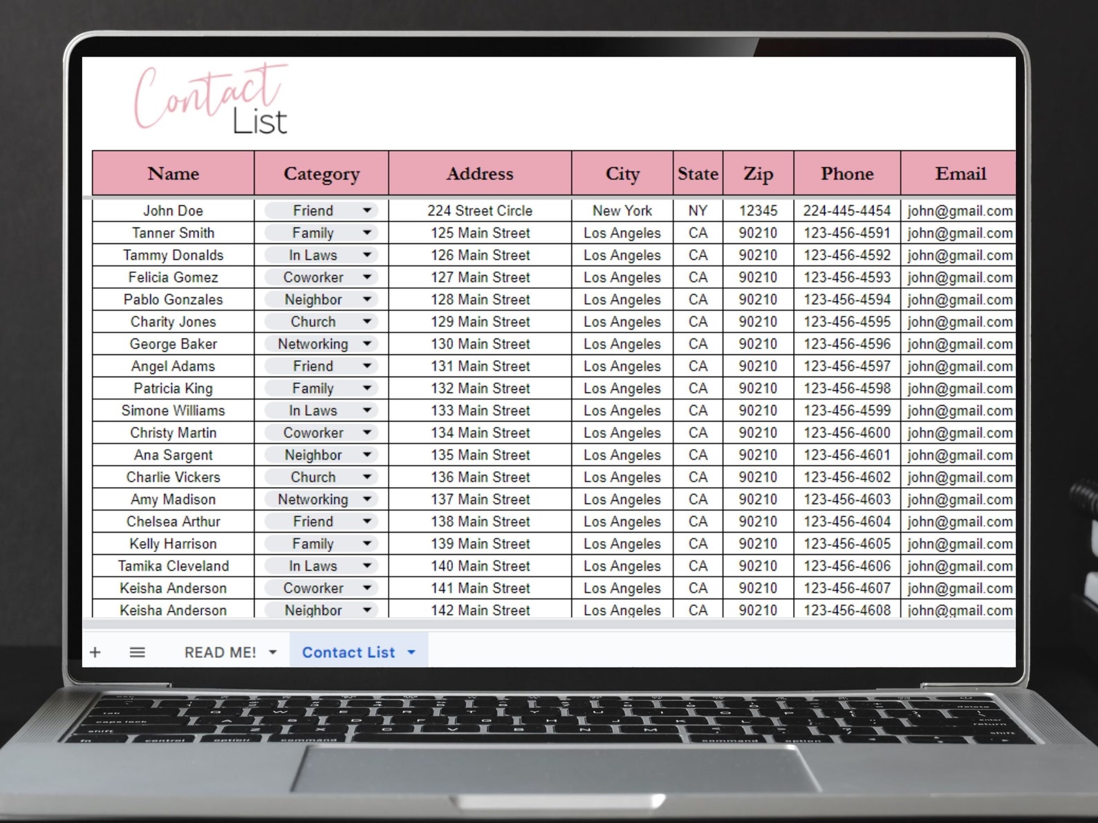 Contact List Template Excel Spreadsheet Contact List Google - Etsy