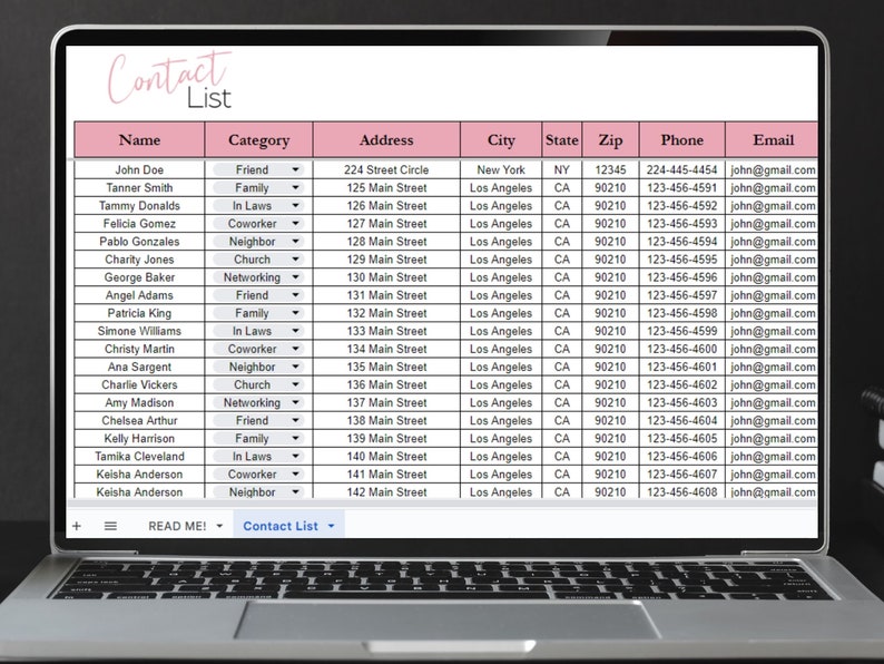 Contact List Template Excel Spreadsheet Contact List Google - Etsy