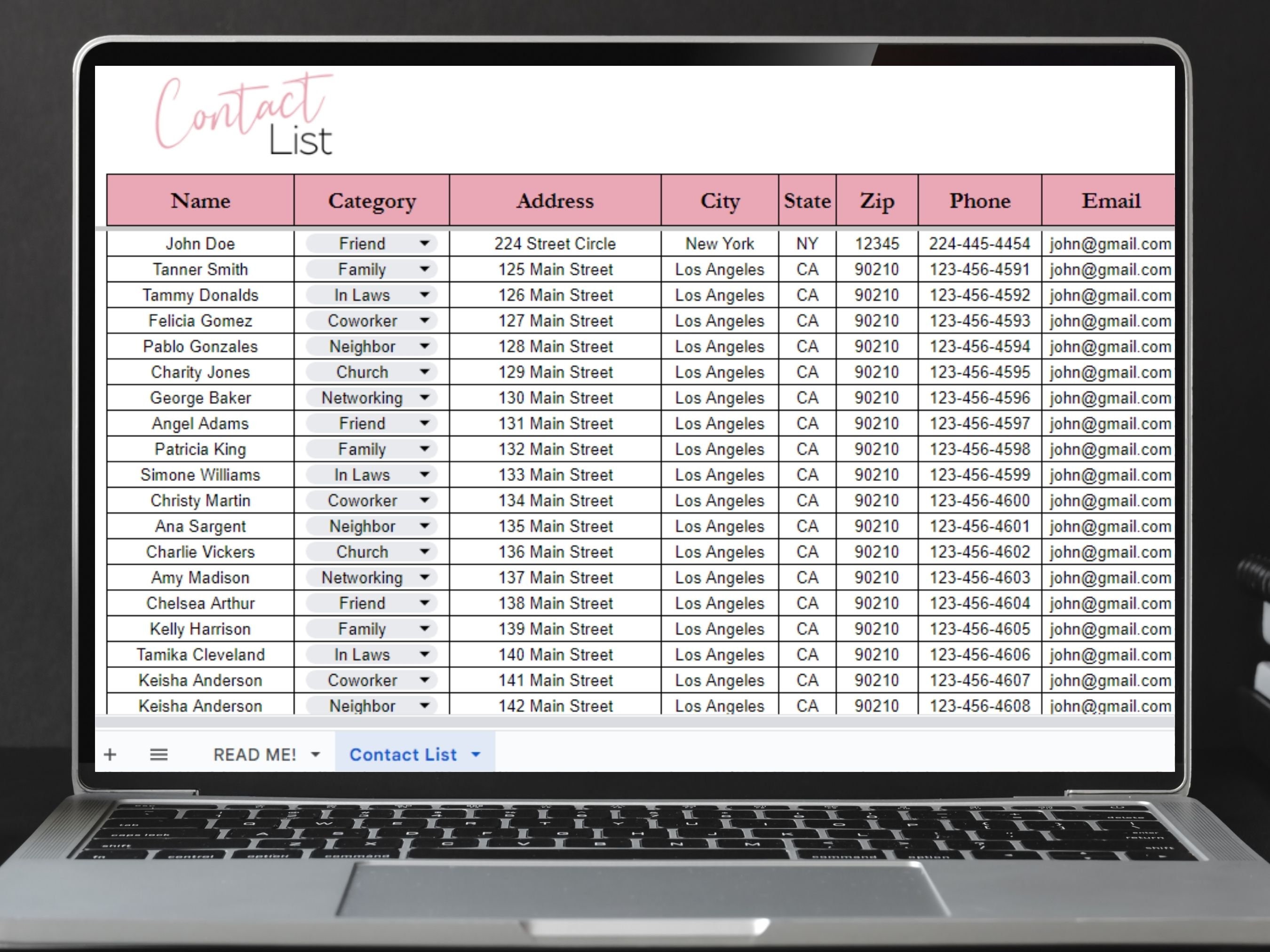 Contact List Template Excel Spreadsheet Contact List Google - Etsy