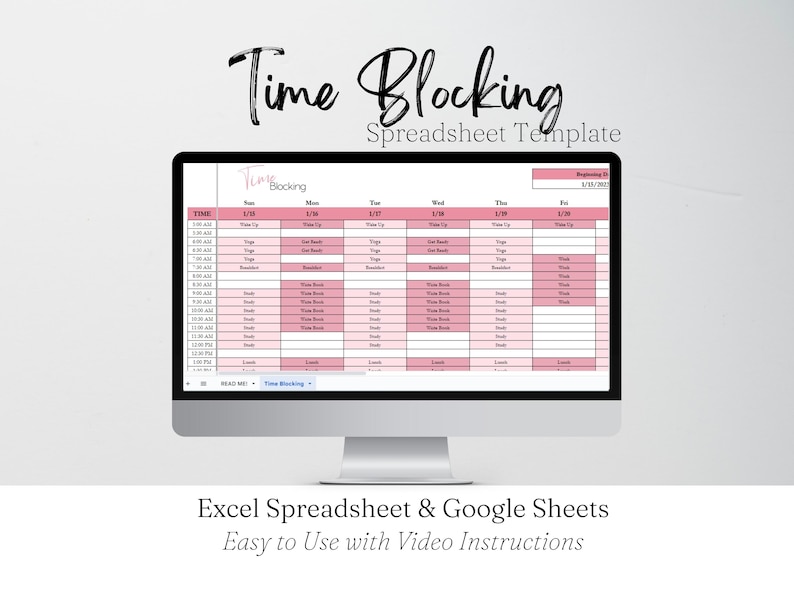 Time Blocking Template Google Sheet, Time Blocking Planner Excel ...