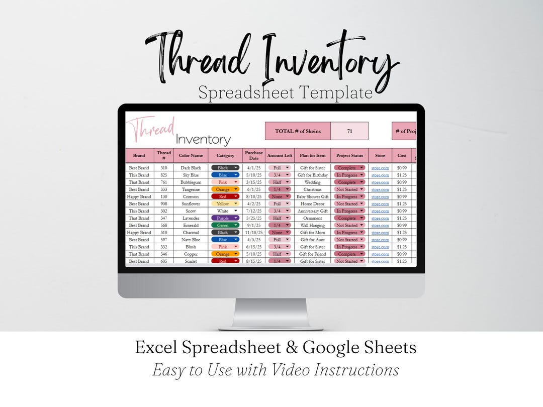 Thread Inventory Tracker Spreadsheet Template, Cross Stitch Thread ...