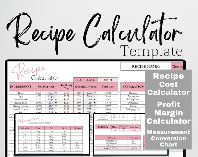 Recipe Cost Calculator, Spreadsheet Template for MS Excel, Recipe ...