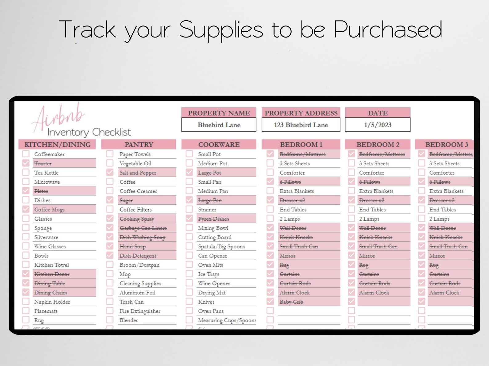 Checklist Inventory Bundle Rental Property Furniture List - Etsy