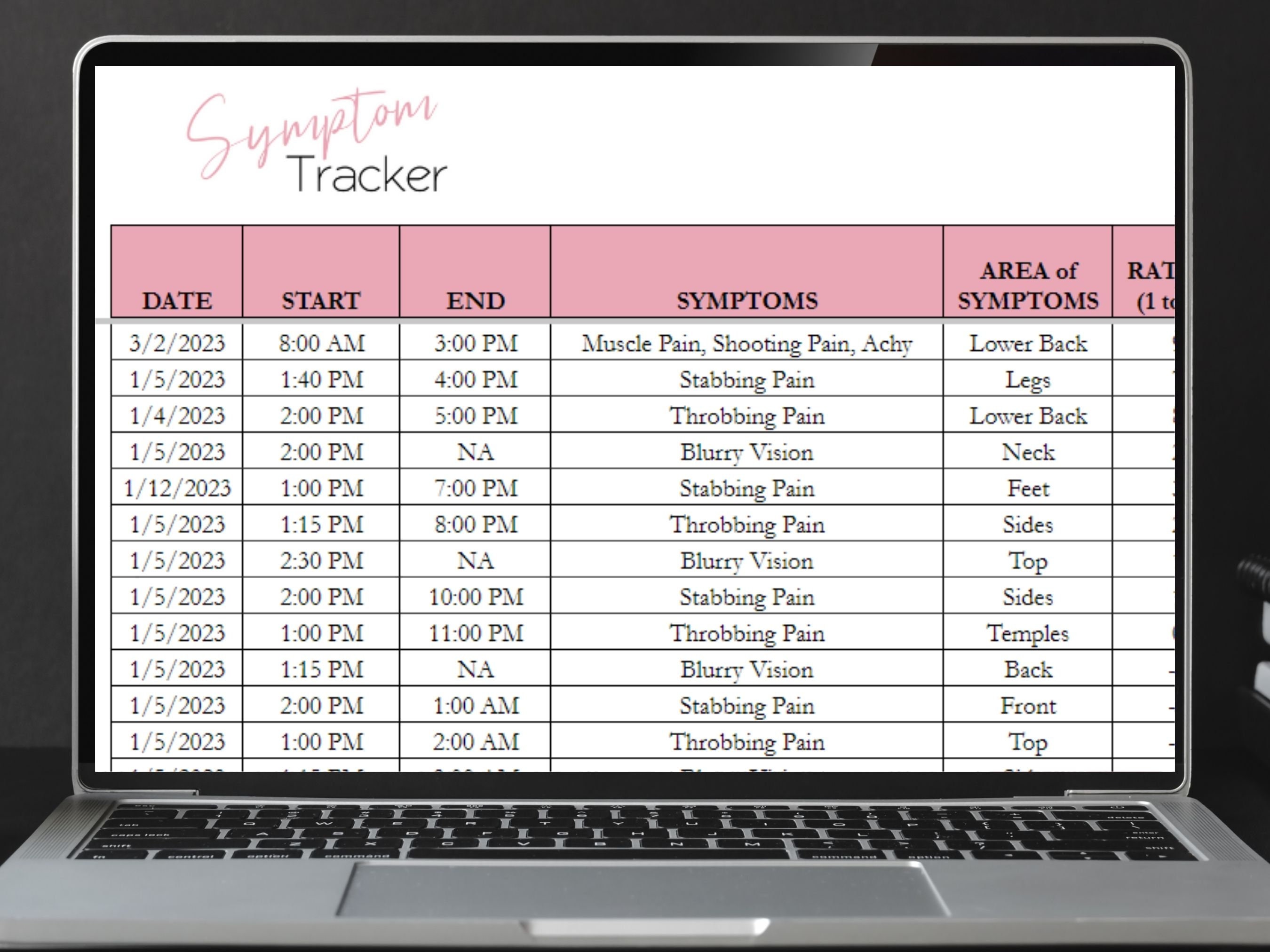Symptom Tracker Excel Spreadsheet Symptom Journal Health - Etsy