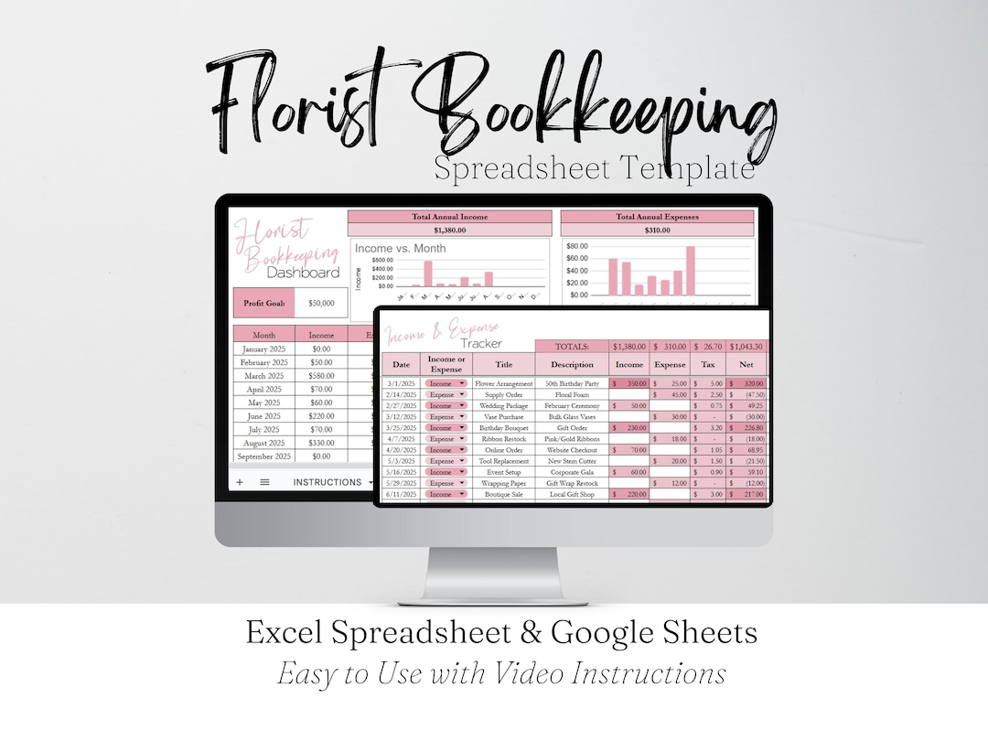 Florist Bookkeeping Google Sheets, Floral Business Income and Expenses ...