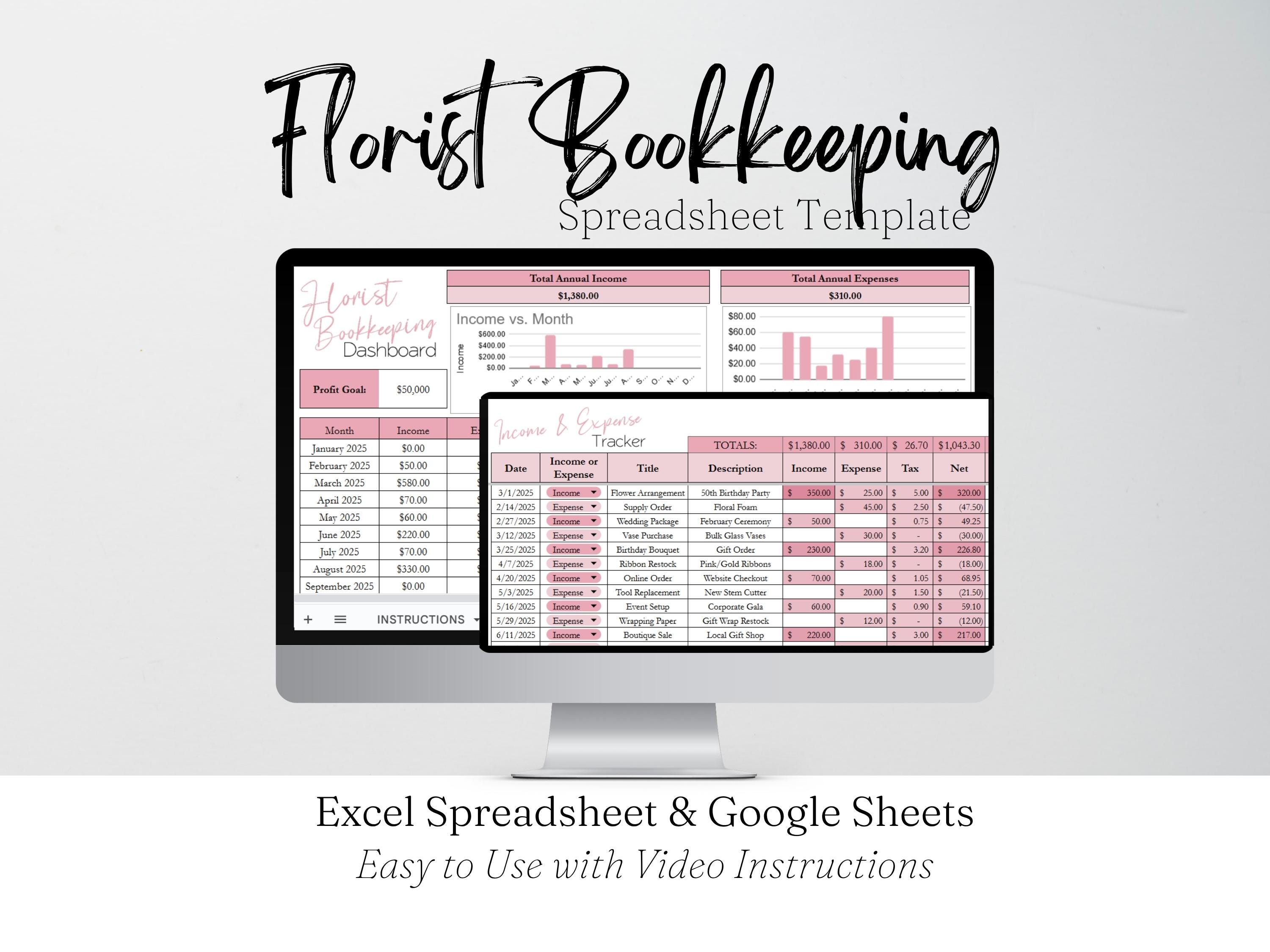 Florist Bookkeeping Google Sheets, Floral Business Income and Expenses ...