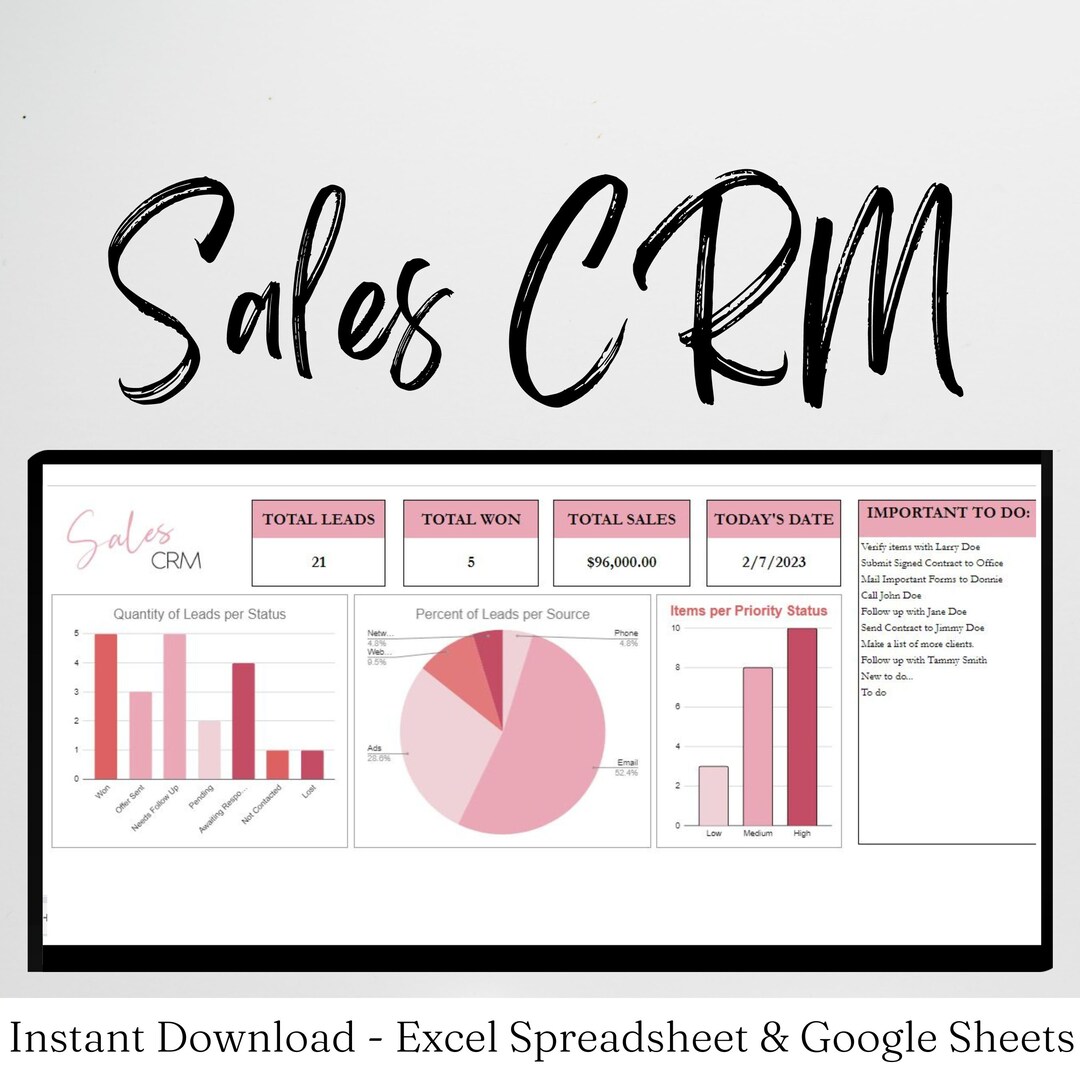Sales CRM Template Excel, CRM Google Sheet, Crm Template, Excel ...