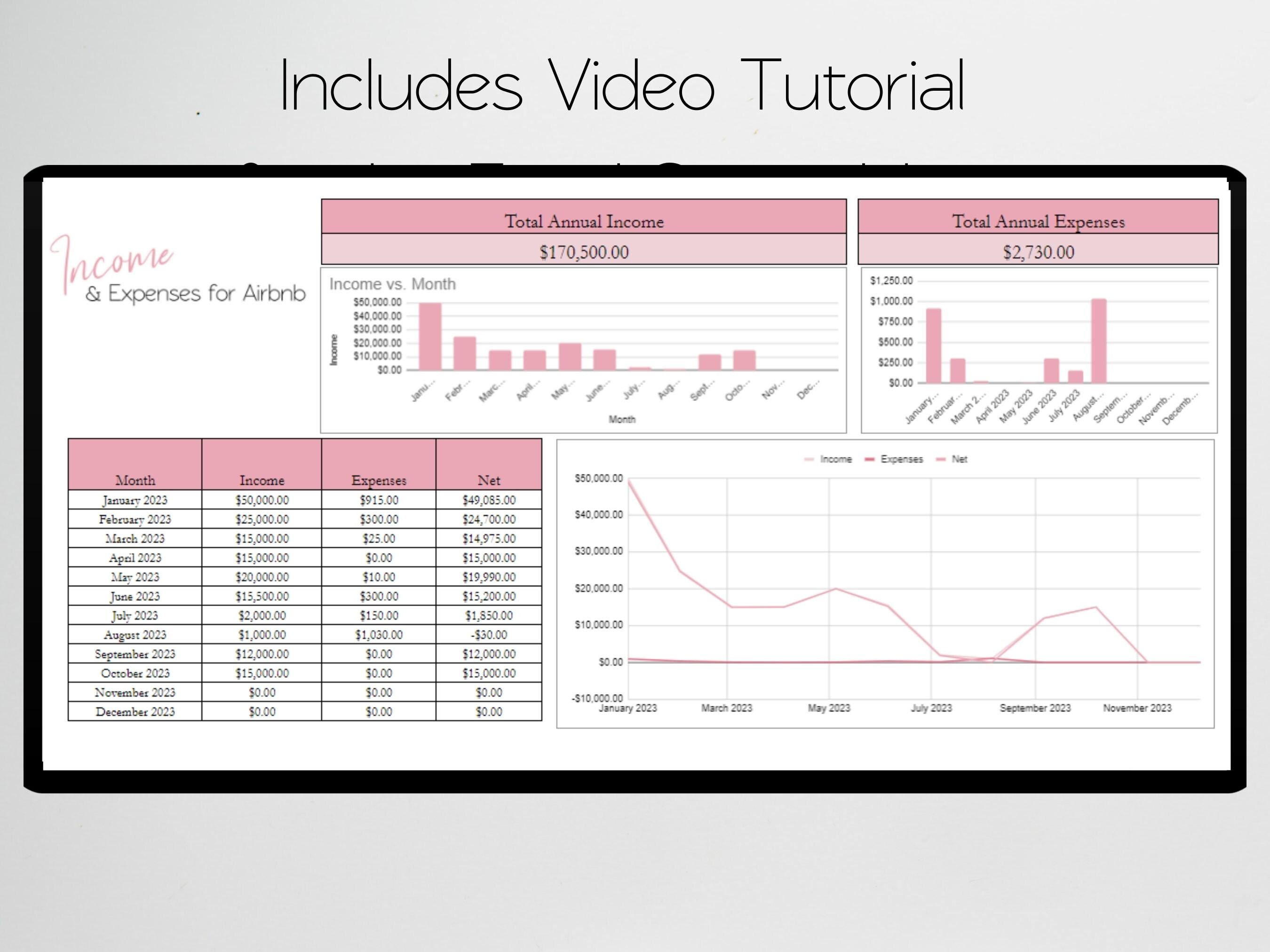 Rental Property Income and Expense Tracker Excel Google Sheets, Short ...