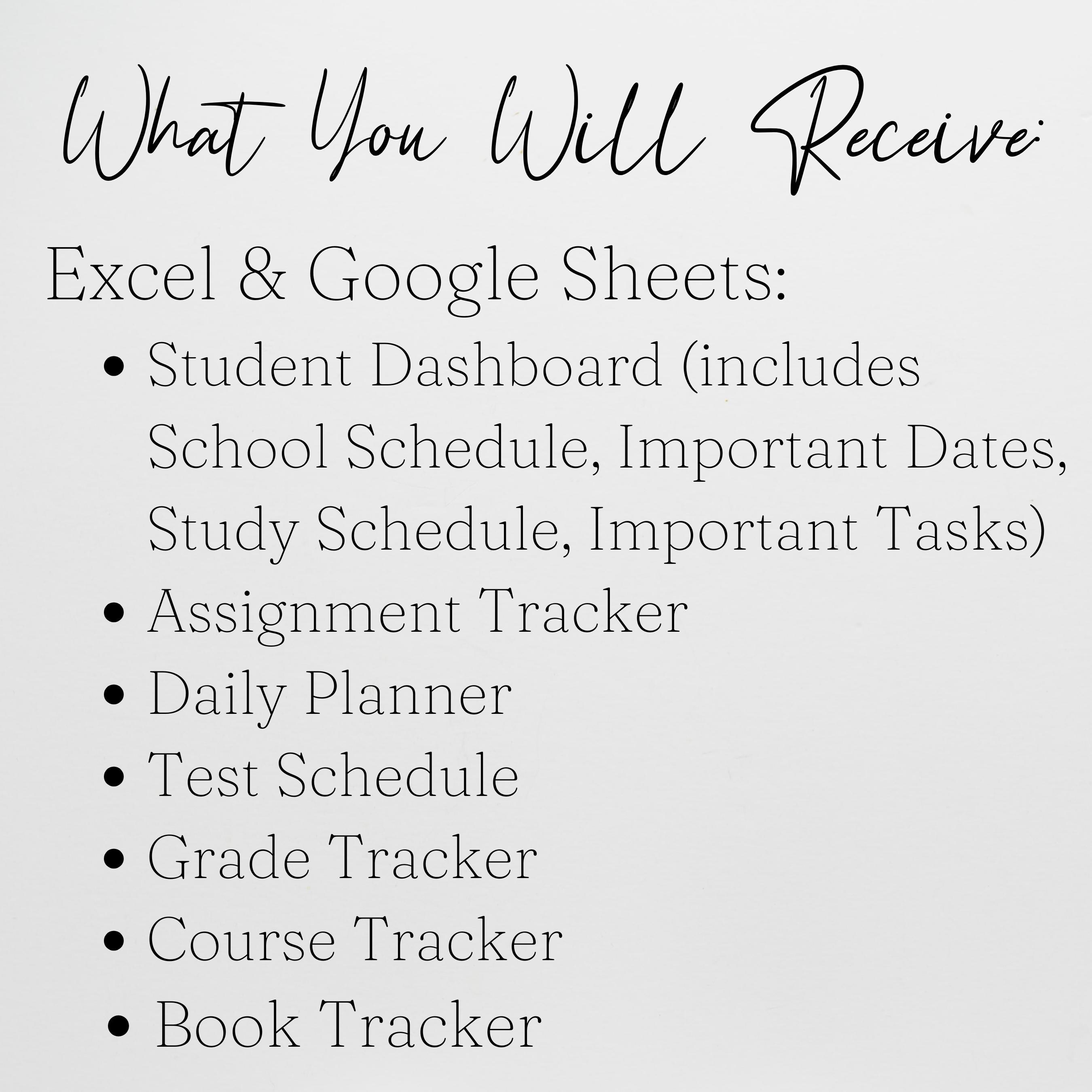 Student Planner Google Sheets, Academic Planner Spreadsheet, College ...