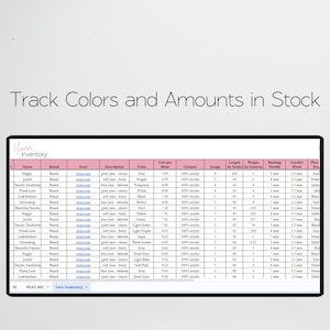 Yarn Inventory Tracker Excel Spreadsheet, Yarn Organizer Worksheet ...