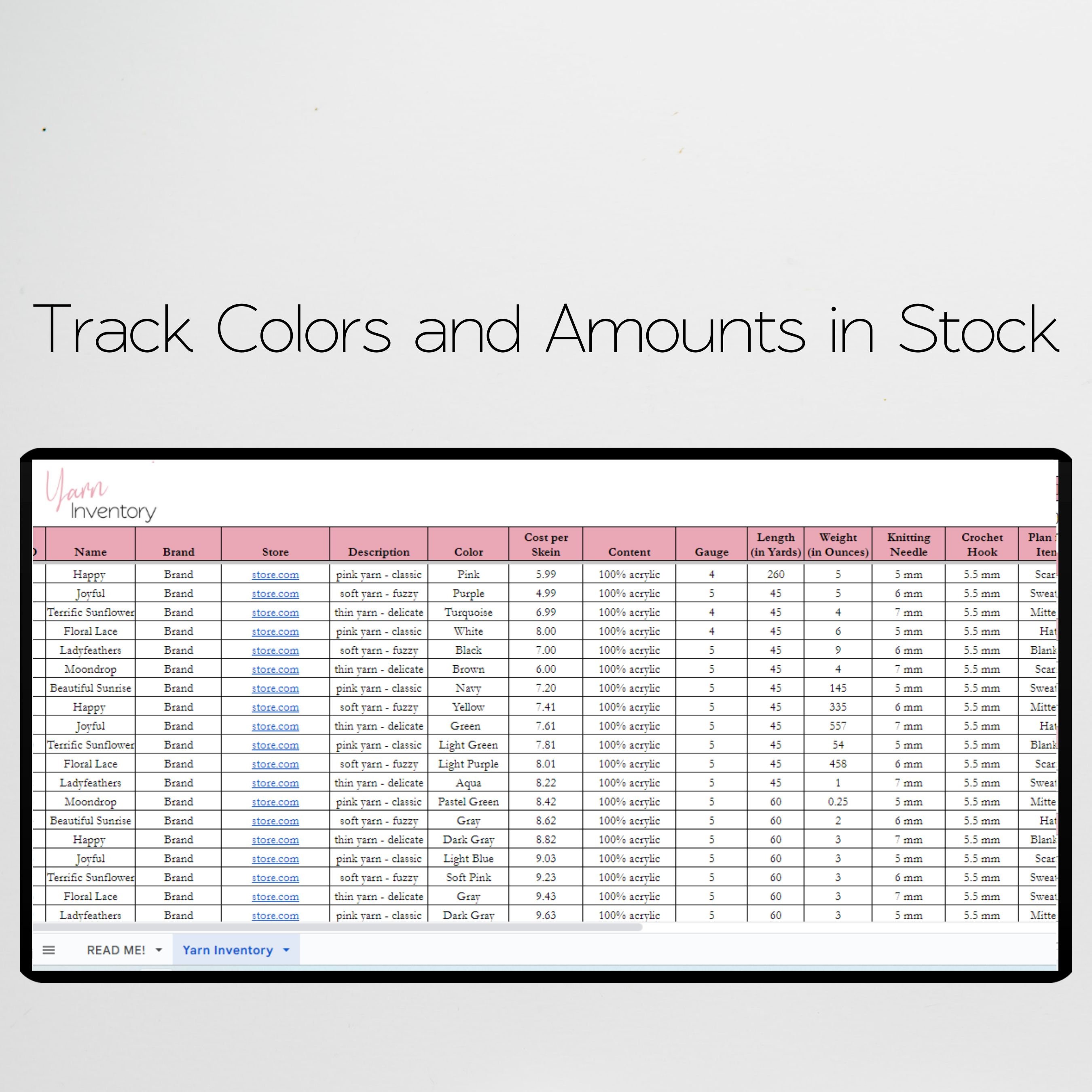 Yarn Inventory Tracker Excel Spreadsheet, Yarn Organizer Worksheet ...