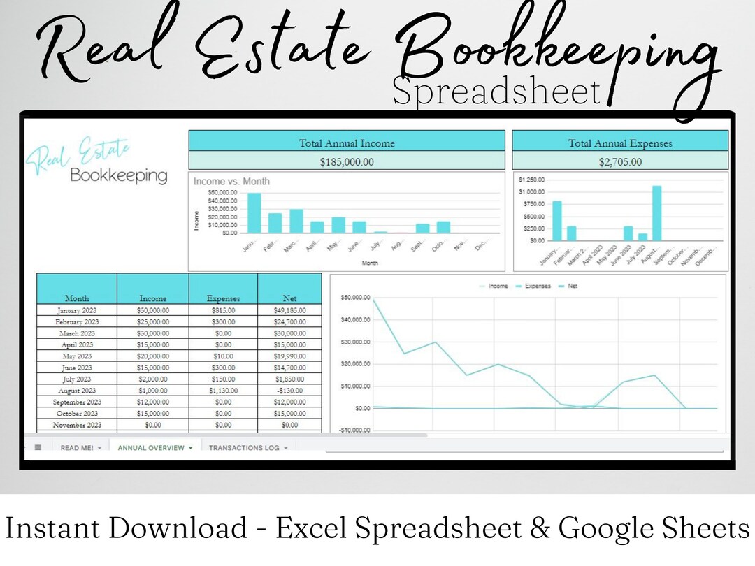 Realtor Bookkeeping, Income and Expenses Tracker Excel Income Tracker ...
