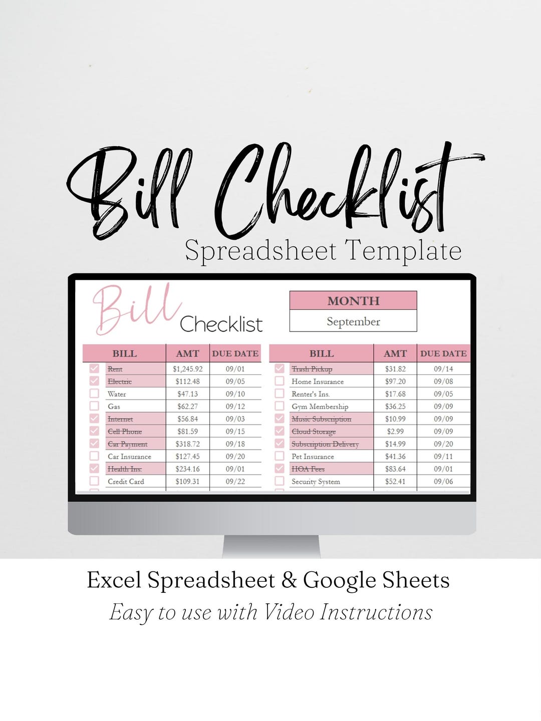 Bill Checklist Template Google Sheets, Bill Payment Tracker, Bill Pay ...