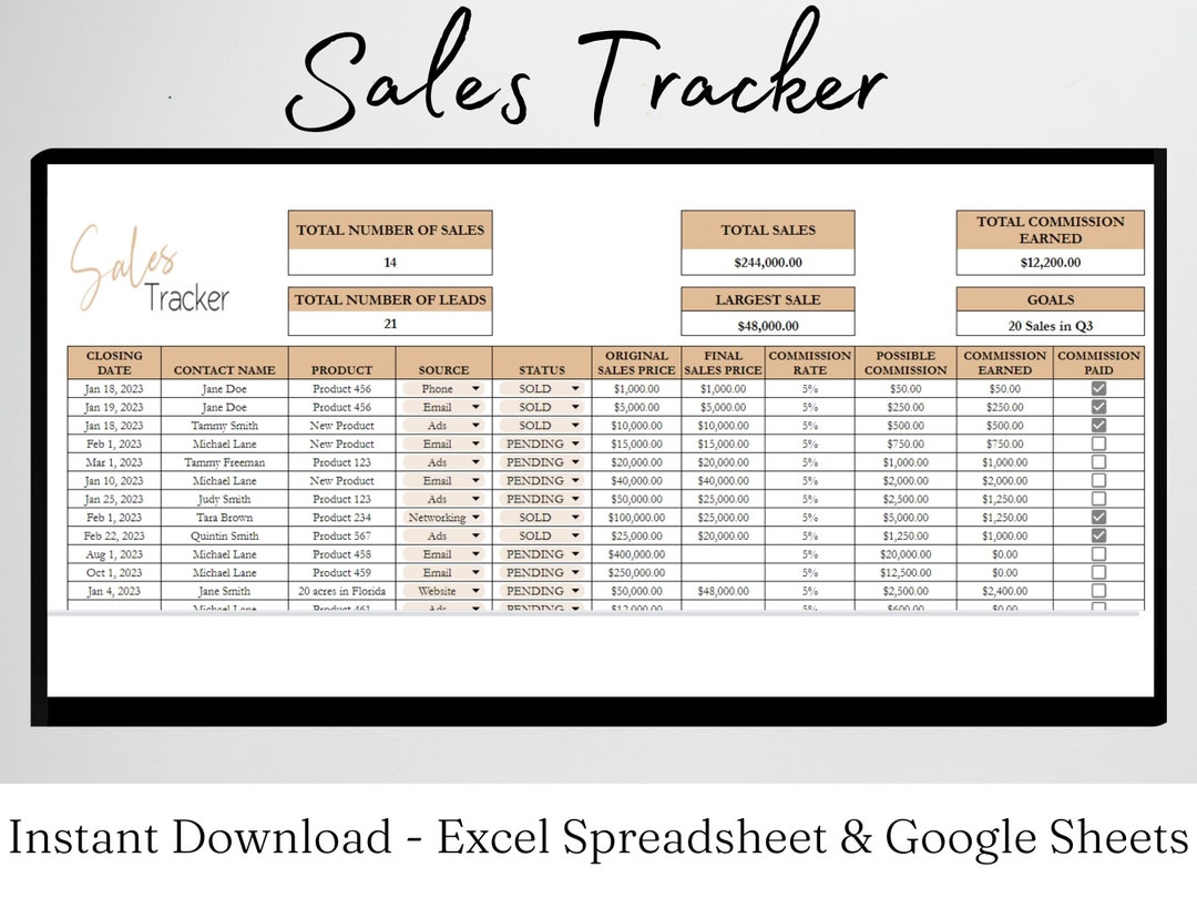 Sales Tracker Google Sheet, Sales Tracker Excel, Sales Goal Tracker ...