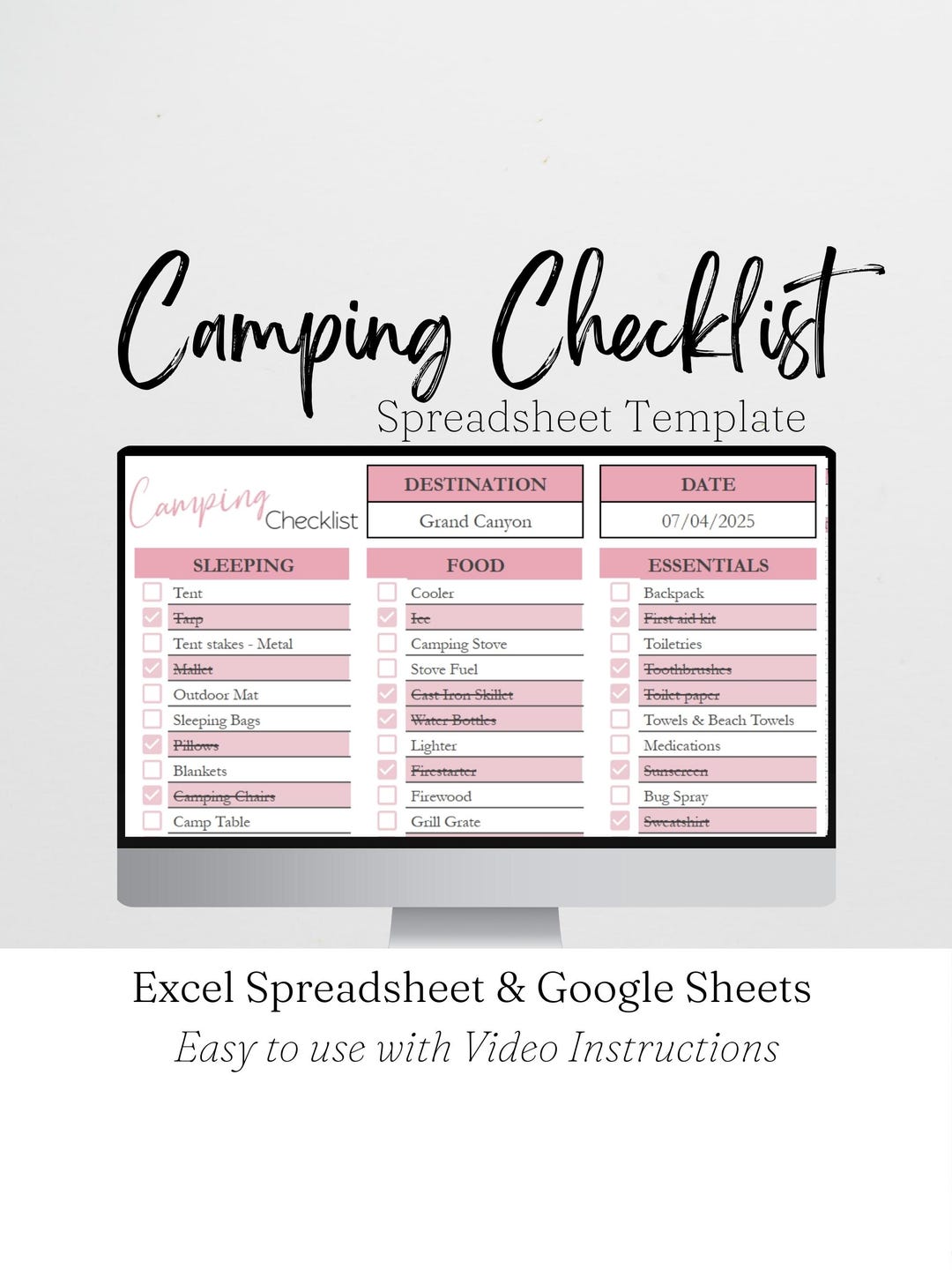 Camping Checklist Template, RV Camping Packing List Google Sheet, Trip ...