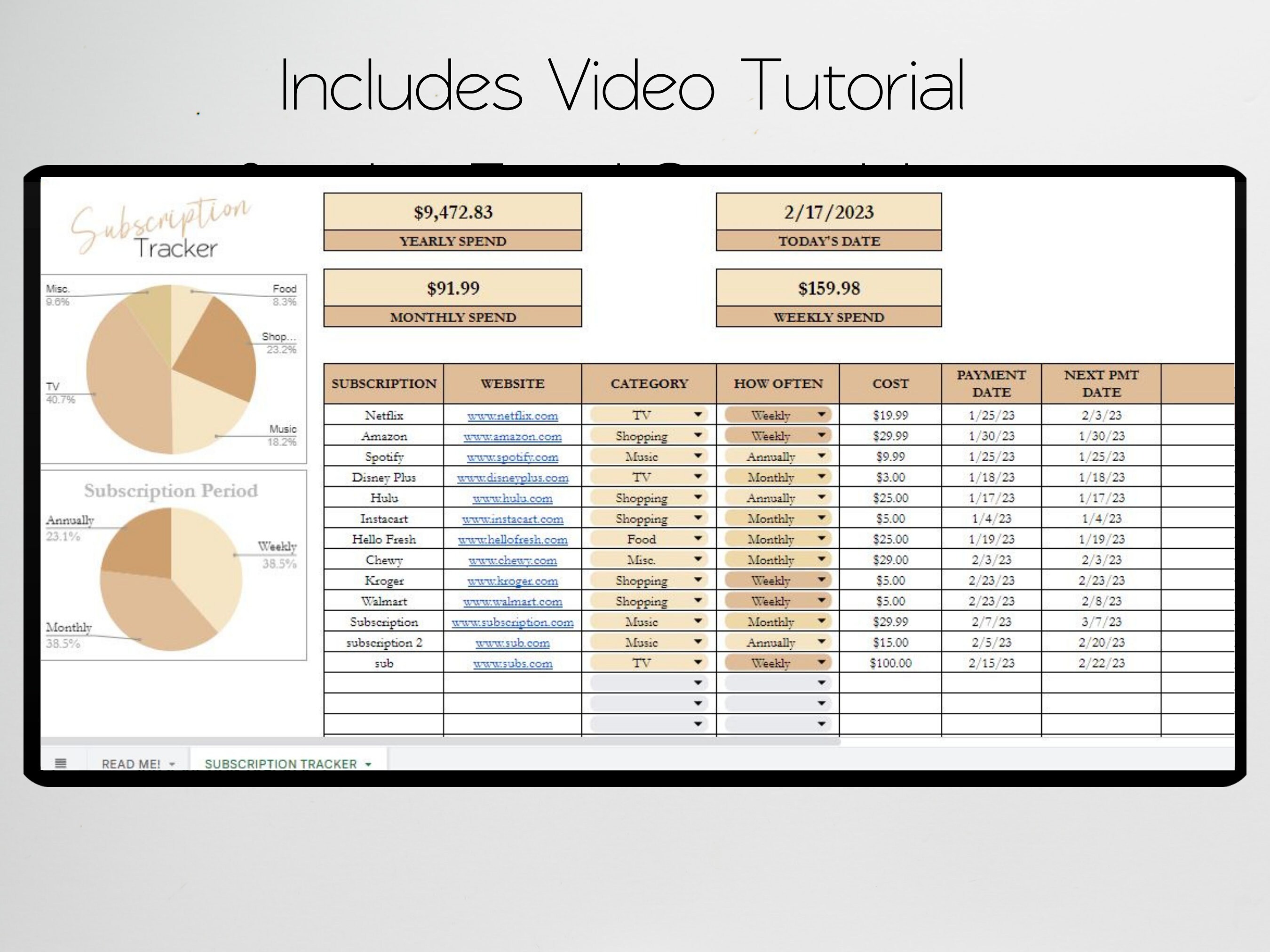Monthly Subscription Tracker Google Sheets, Monthly Subscription ...