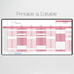 Time Blocking Template Google Sheet, Time Blocking Planner Excel ...