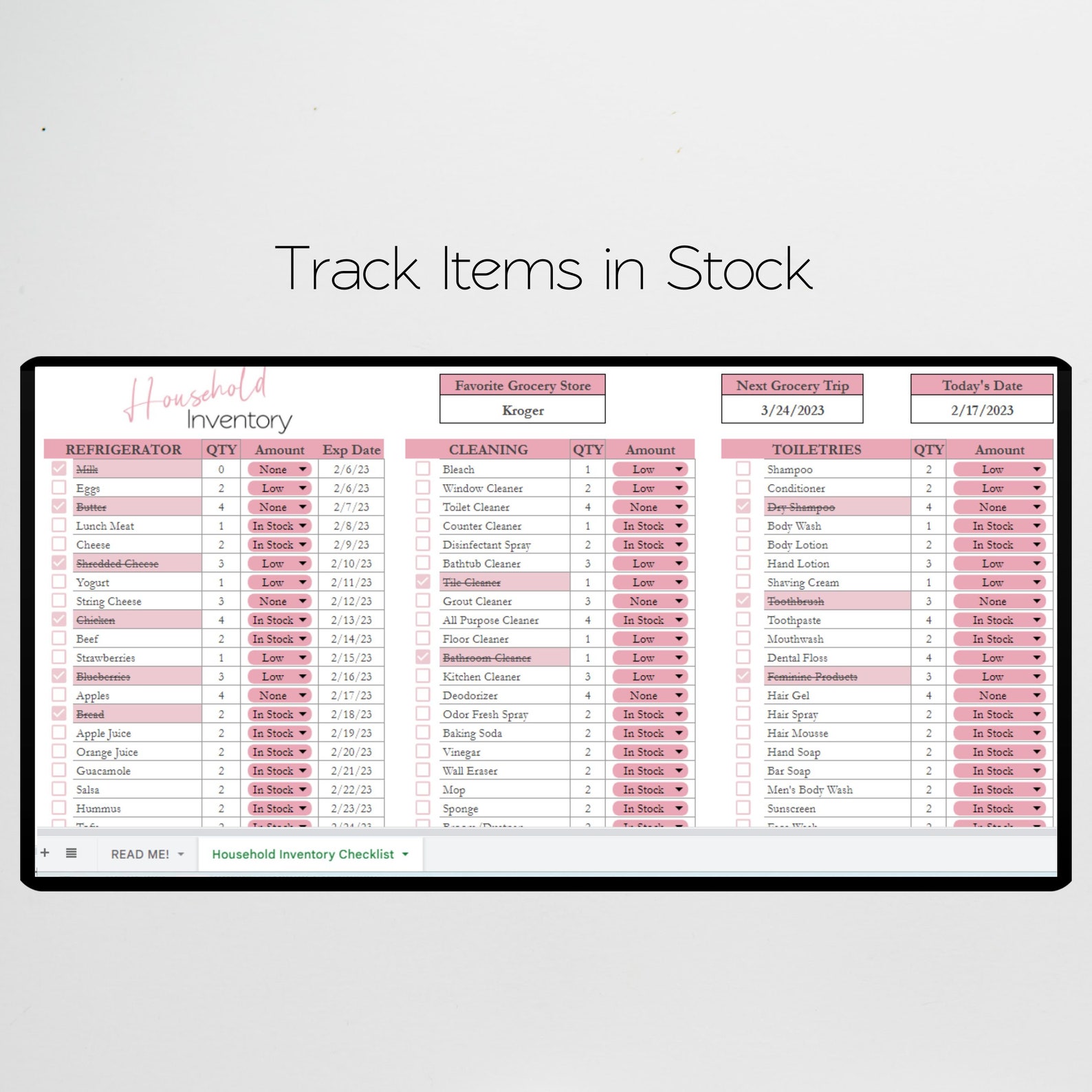 Household Inventory Checklist, Home Inventory Tracker Template, Food ...