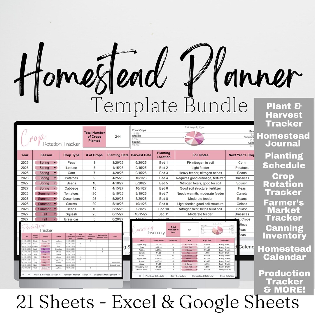 Homestead Planner Template, Homesteading Planner Google Sheets ...