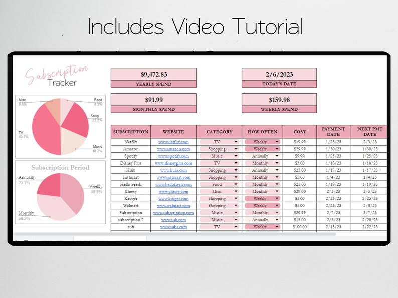 Subscription Tracker Google Sheets, Subscription Tracker Excel, Subscription Tracker Printable ...