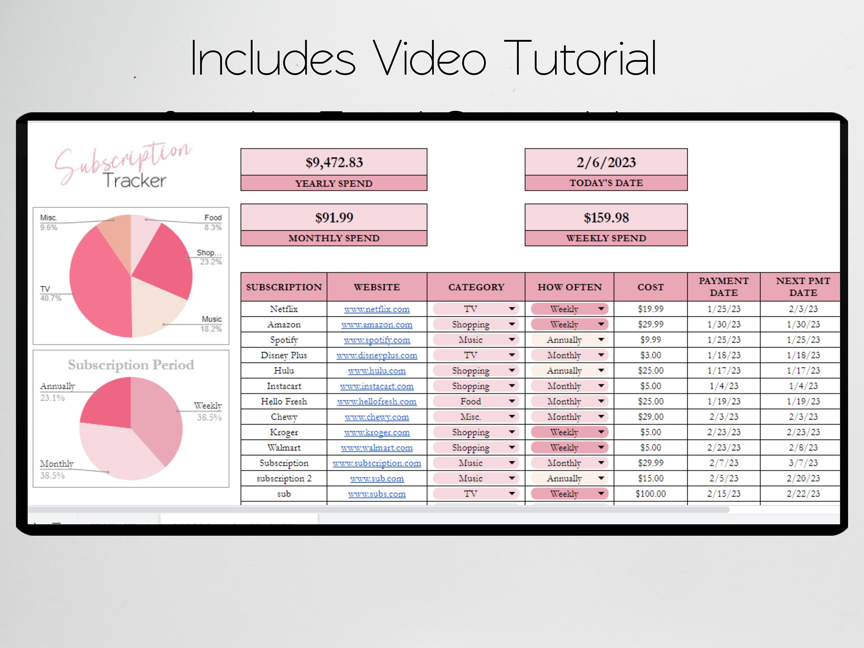 Subscription Tracker Google Sheets, Subscription Tracker Excel ...