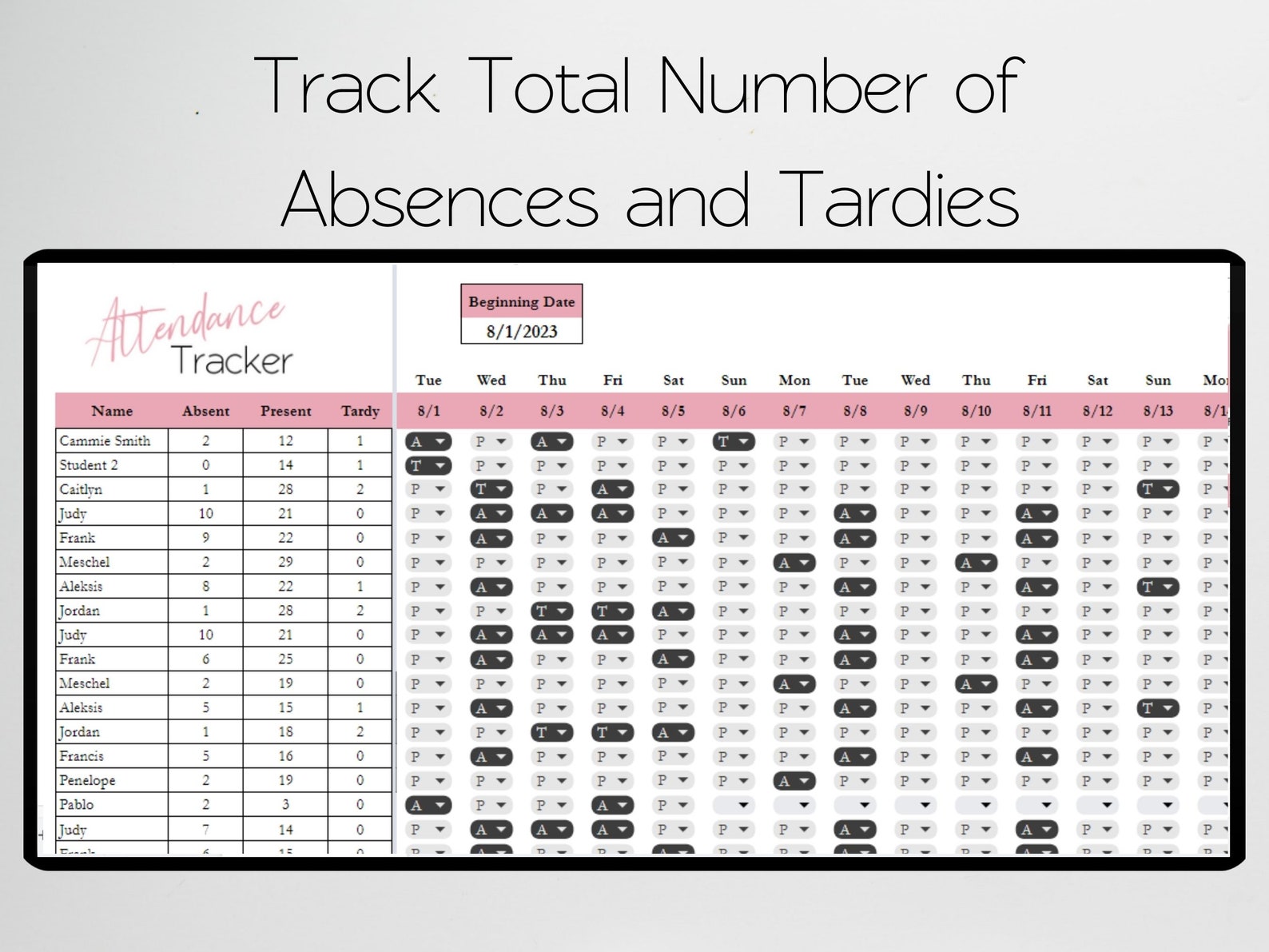 Attendance Sheet, Attendance Tracker for Google Sheets, Attendance ...