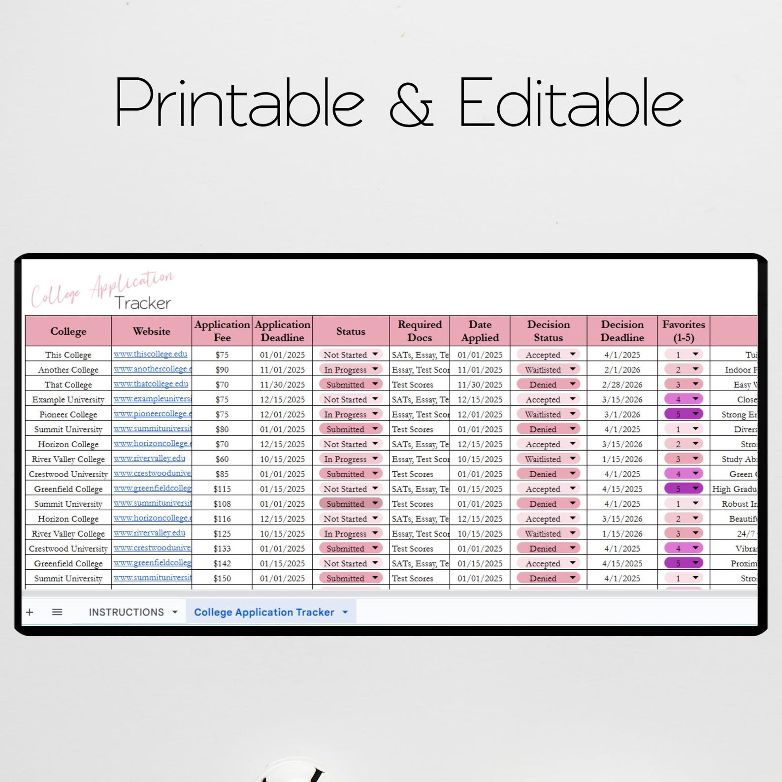 College Application Tracker Google Sheet, College Planning Spreadsheet ...