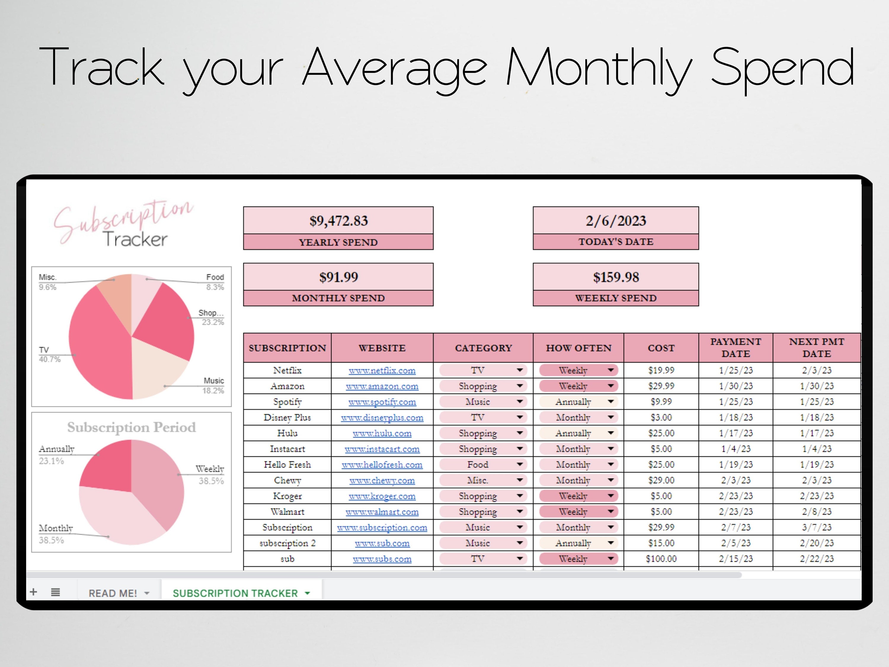 Subscription Tracker Google Sheets, Subscription Tracker Excel ...